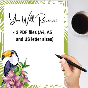 Tropical Bird Floral Printable Writing Paper, Printable Stationery ...