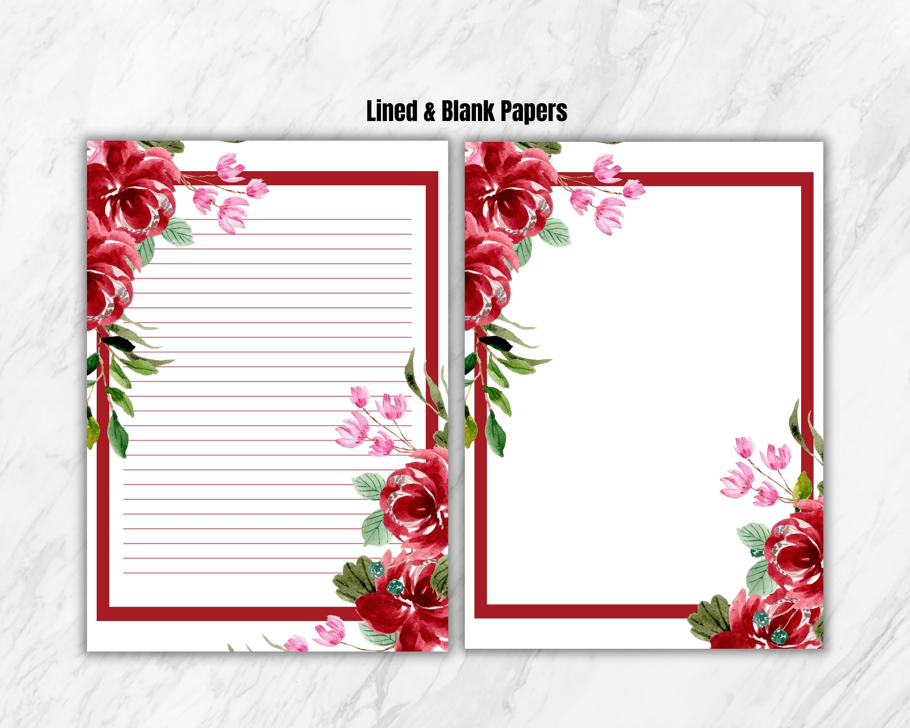 Printable Red Floral Letter Writing Set US Letter A4 & A5 - Etsy