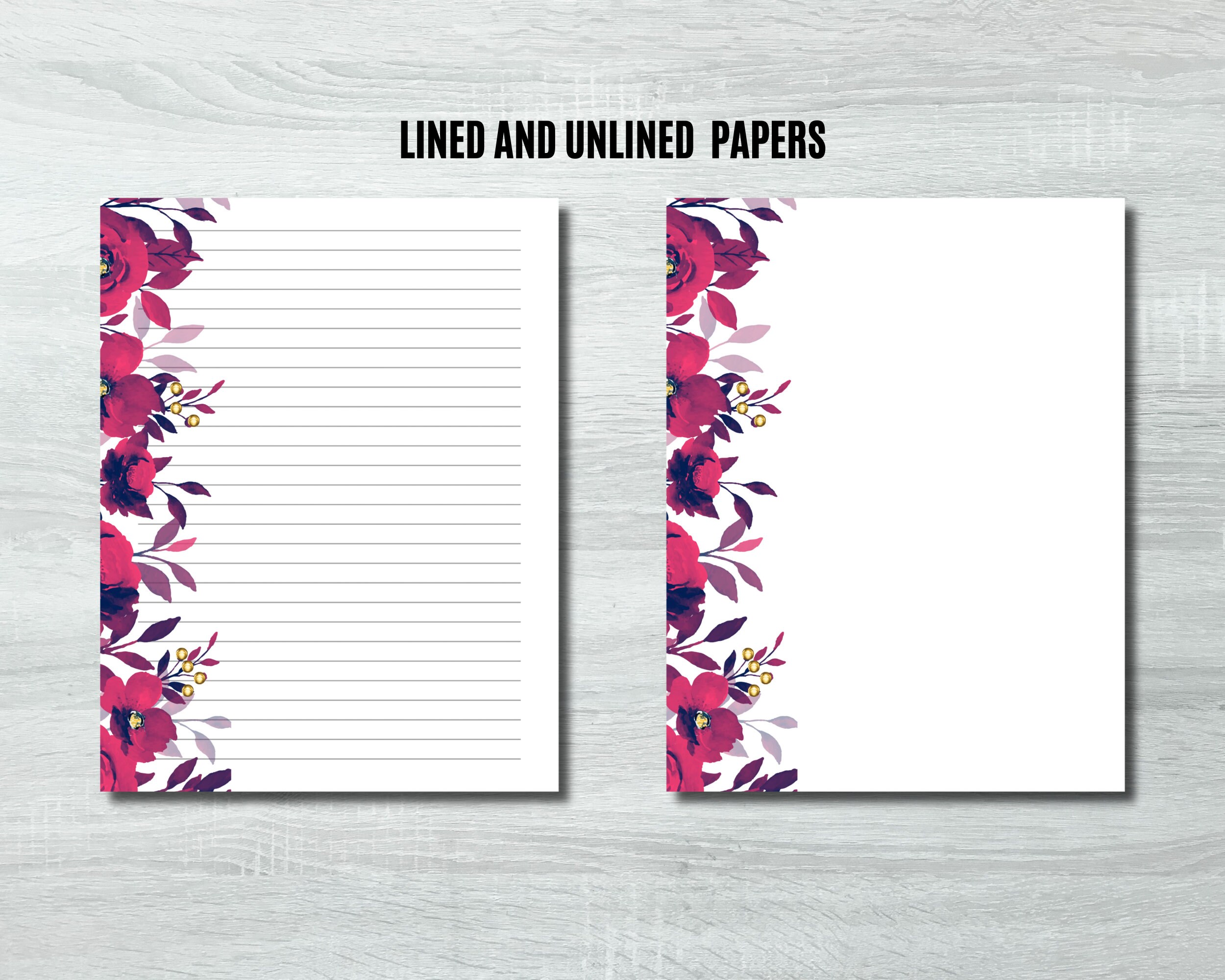 Red Floral Writing Paper, Printable Letter Writing Set- US Letter, A4 ...