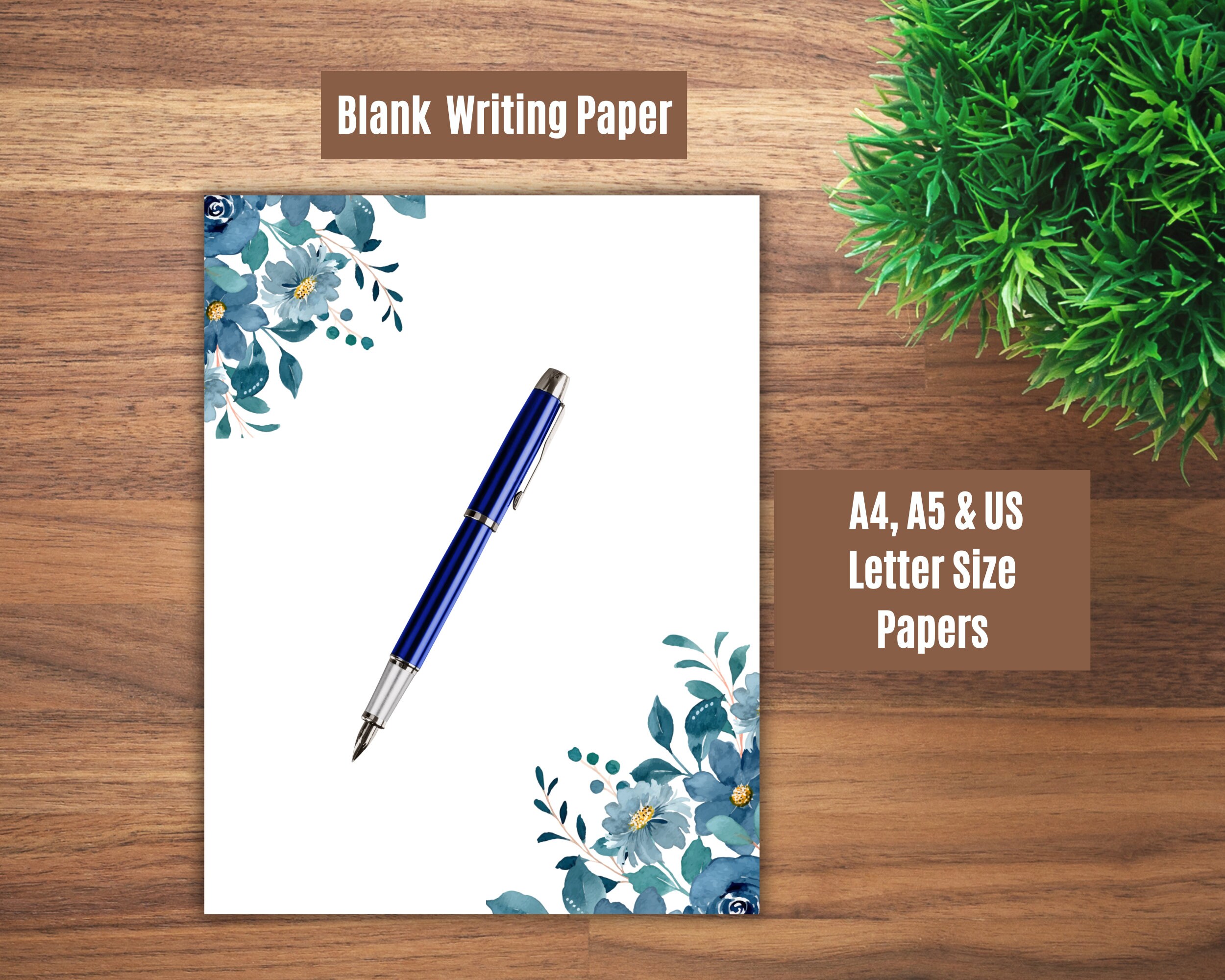Printable Blue Floral Letter Writing Papers, Lined and Blank Writing ...