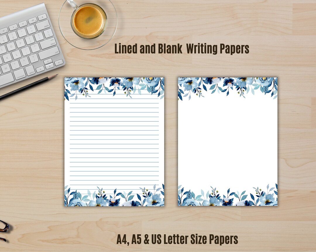 Printable Blue Floral Letter Writing Papers, Lined and Blank Writing ...