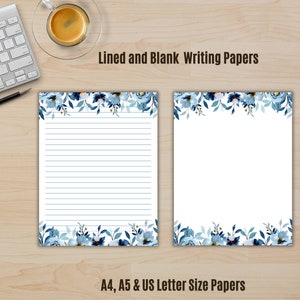 Printable Blue Floral Letter Writing Papers, Lined and Blank Writing ...