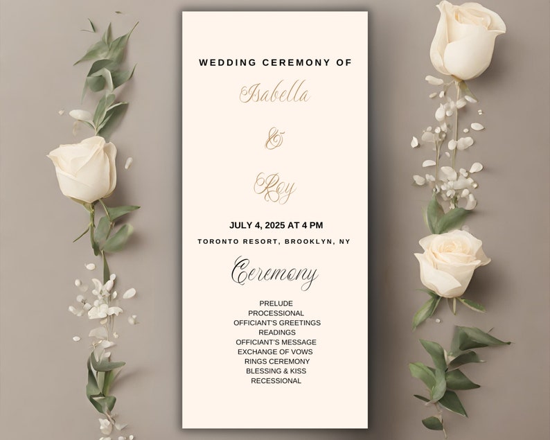 Wedding Ceremony Program Template, Editable Script Wedding Program ...