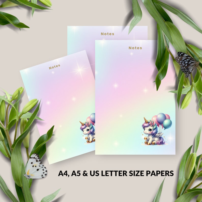 Printable Lined and Blank Unicorn Writing Stationery Set, Instant ...