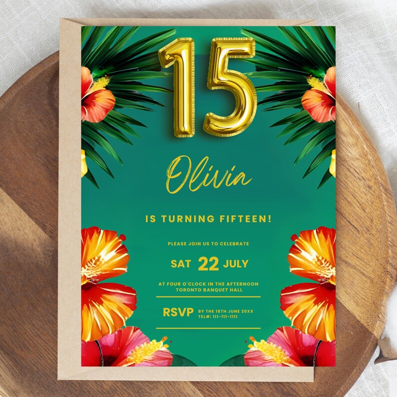 15th Birthday Invitation INSTANT DOWNLOAD, Fifteenth Birthday Invite ...