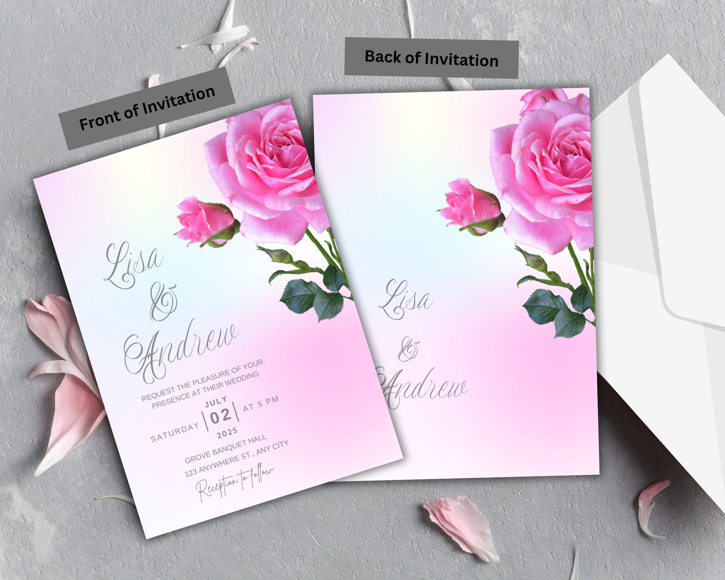 Pink Rose Wedding Invitation Template, Editable Floral Invitation, Pink ...