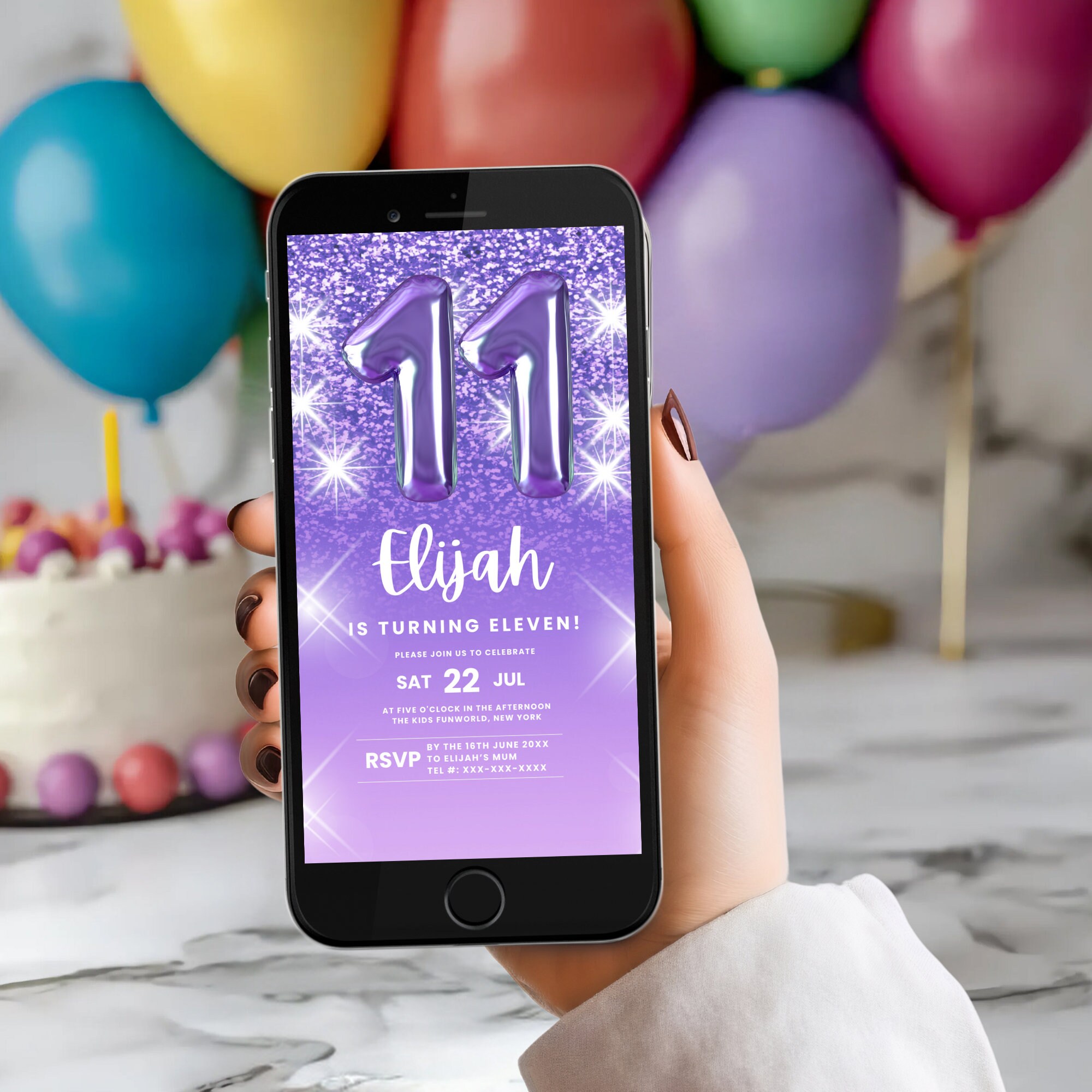 Editable 11th Birthday Invitation, Eleventh Birthday Invite, Printable ...