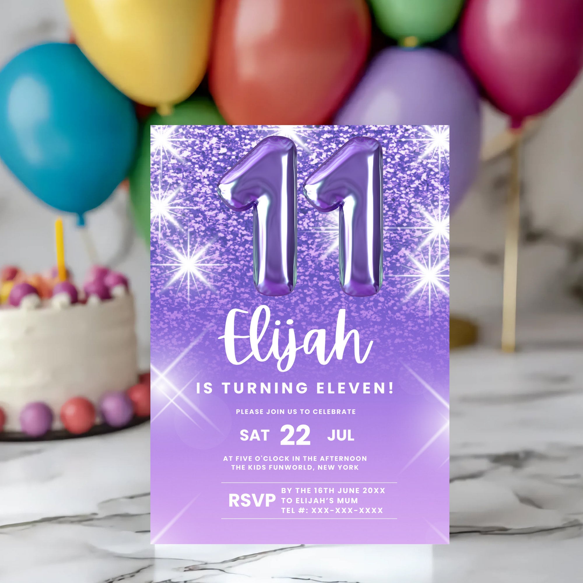 Editable 11th Birthday Invitation, Eleventh Birthday Invite, Printable ...