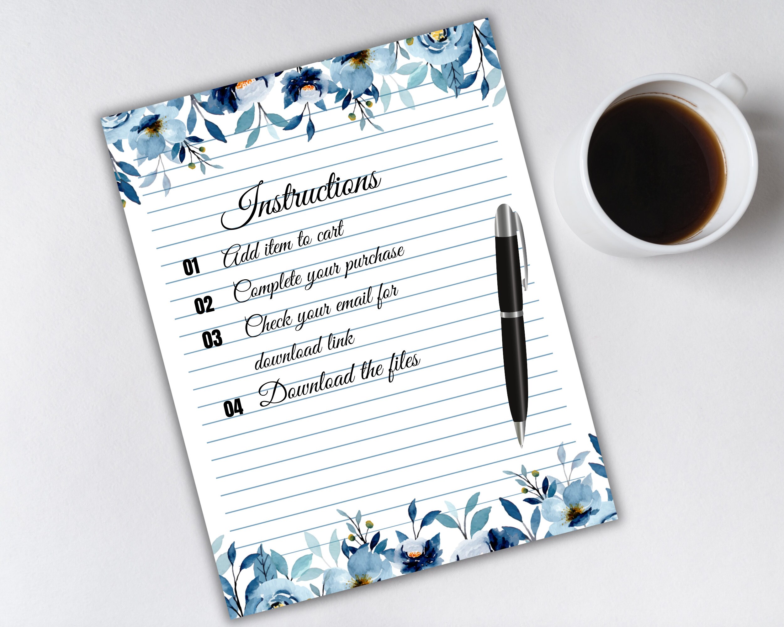 Printable Blue Floral Letter Writing Papers, Lined and Blank Writing ...