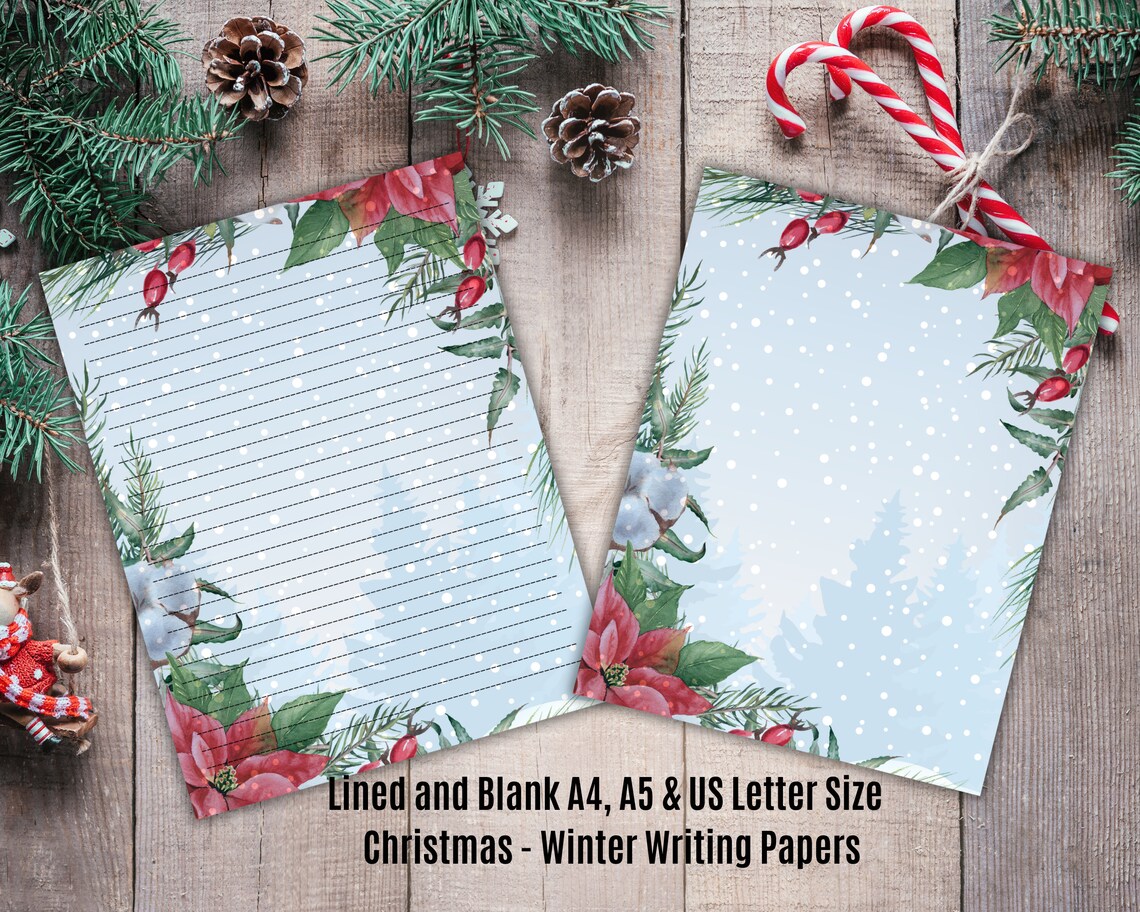 Printable Christmas Writing Paper, Holiday Stationery, Christmas Note ...