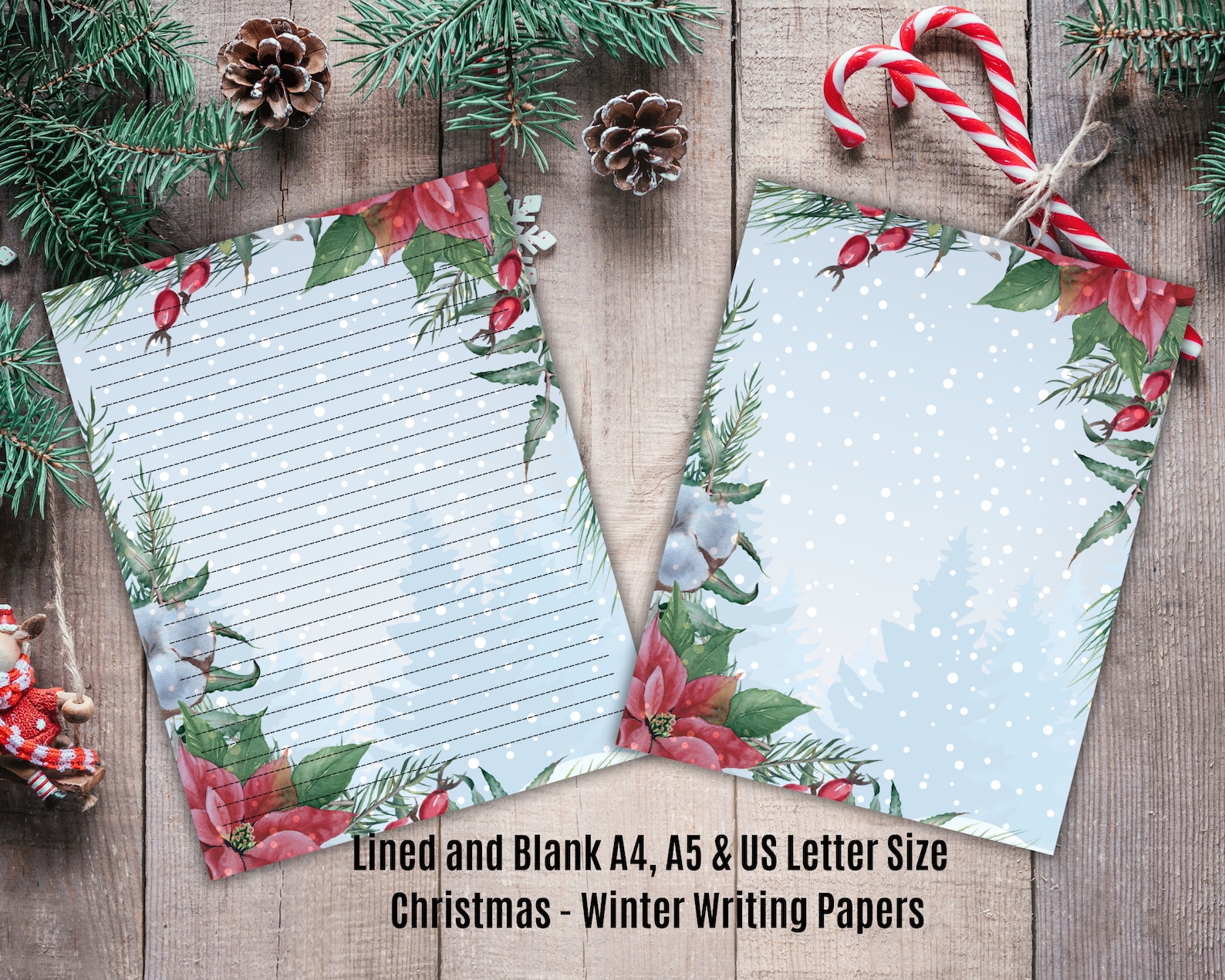 Printable Christmas Writing Paper, Holiday Stationery, Christmas Note ...
