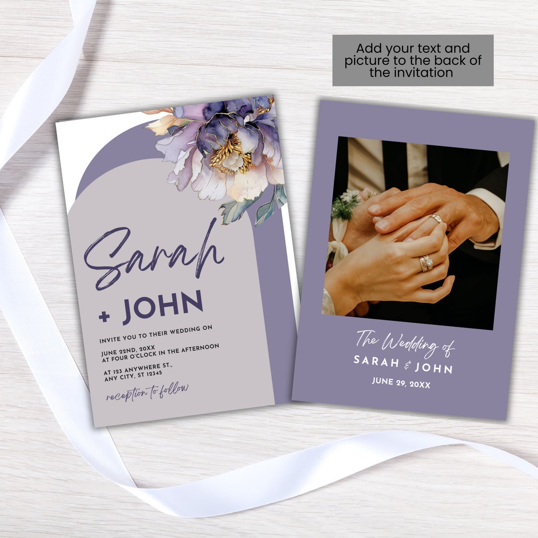 Editable Floral Purple Wedding Invitation Template, INSTANT DOWNLOAD ...