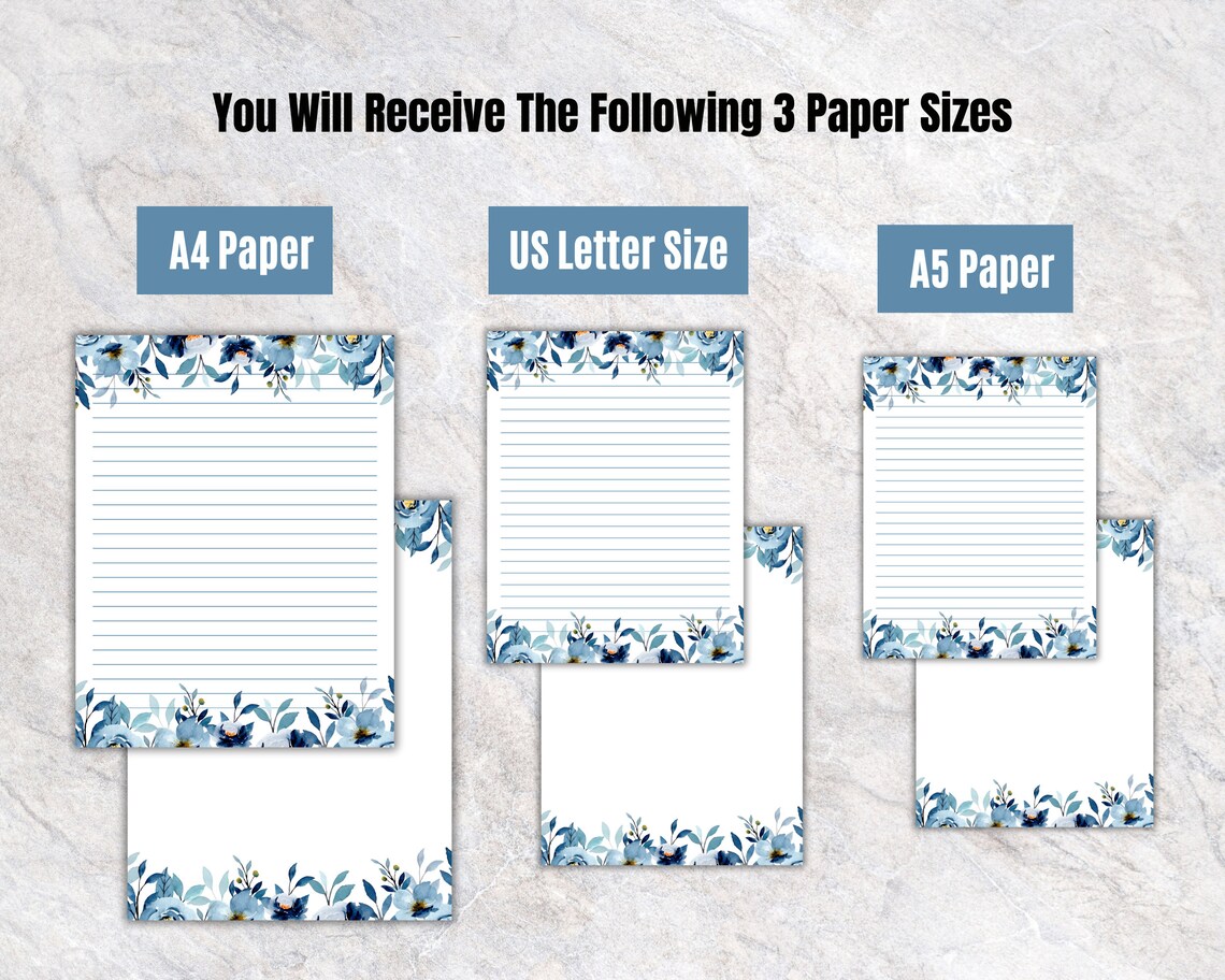 Printable Blue Floral Letter Writing Papers, Lined and Blank Writing ...