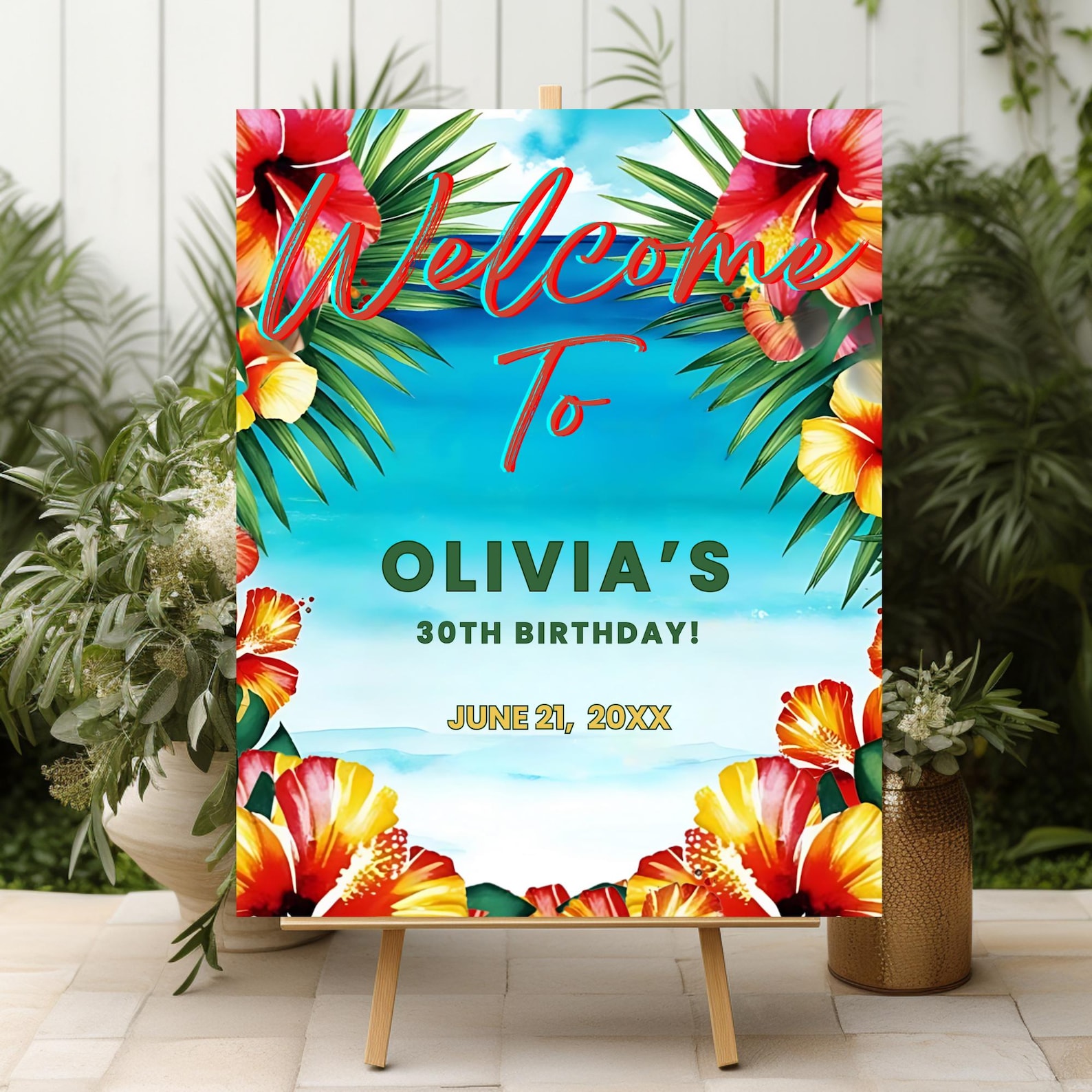 Tropical Birthday Welcome Sign, Party Decoration, Hawaiian Party Sign ...