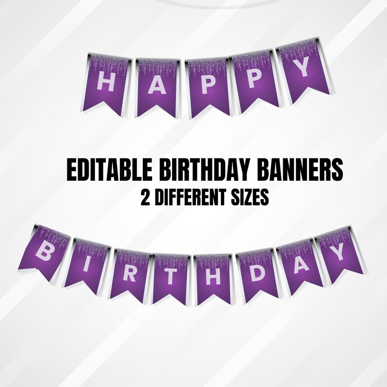 Printable Happy Birthday Banner, Purple and Silver Birthday Party ...