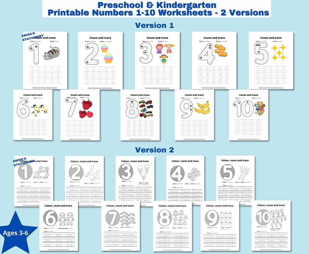 Printable Preschool and Kindergarten Bundle, Numbers 1-10 Tracing ...