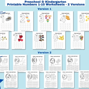 Printable Preschool and Kindergarten Bundle, Numbers 1-10 Tracing ...