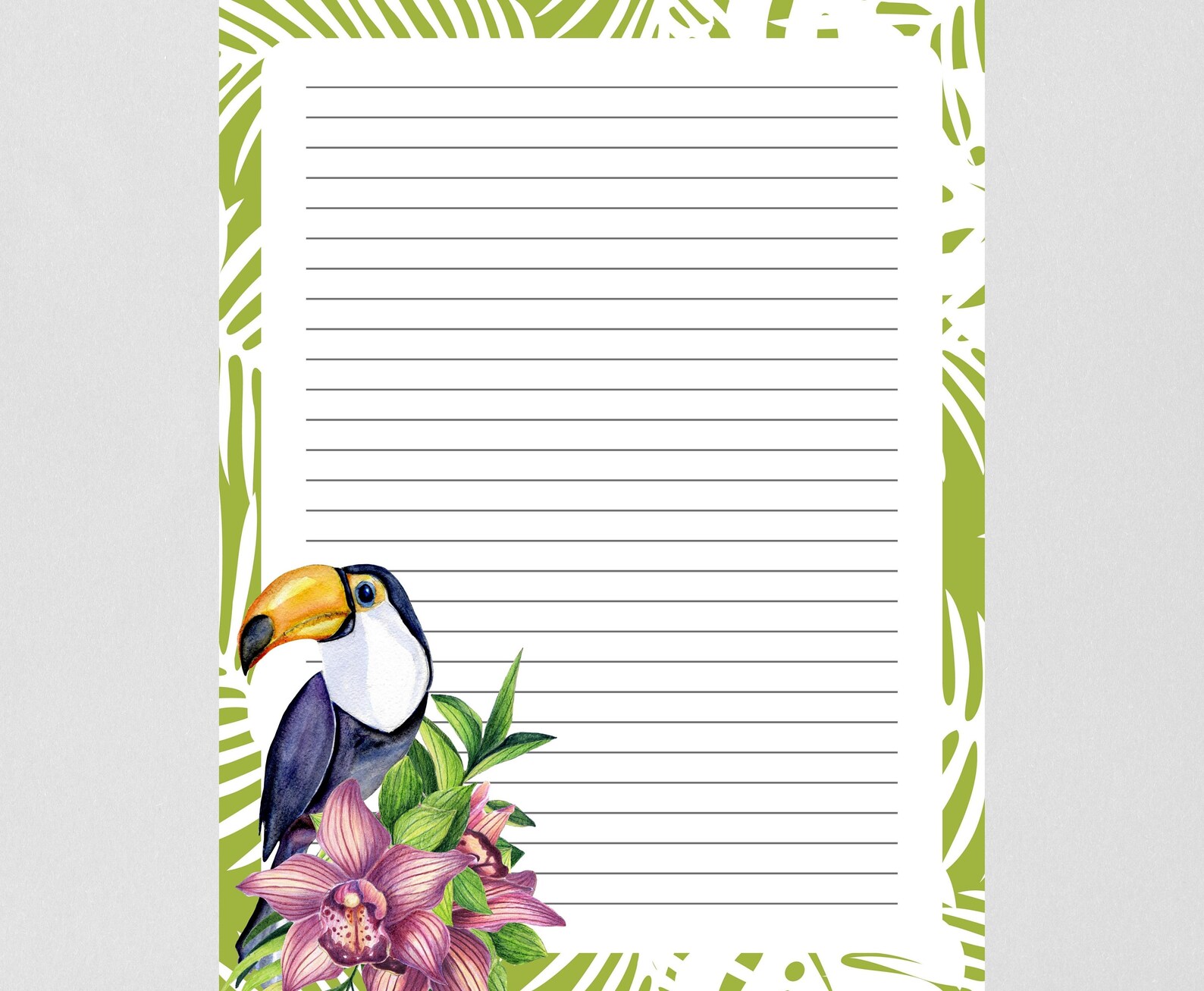 Tropical Bird Floral Printable Writing Paper, Printable Stationery ...