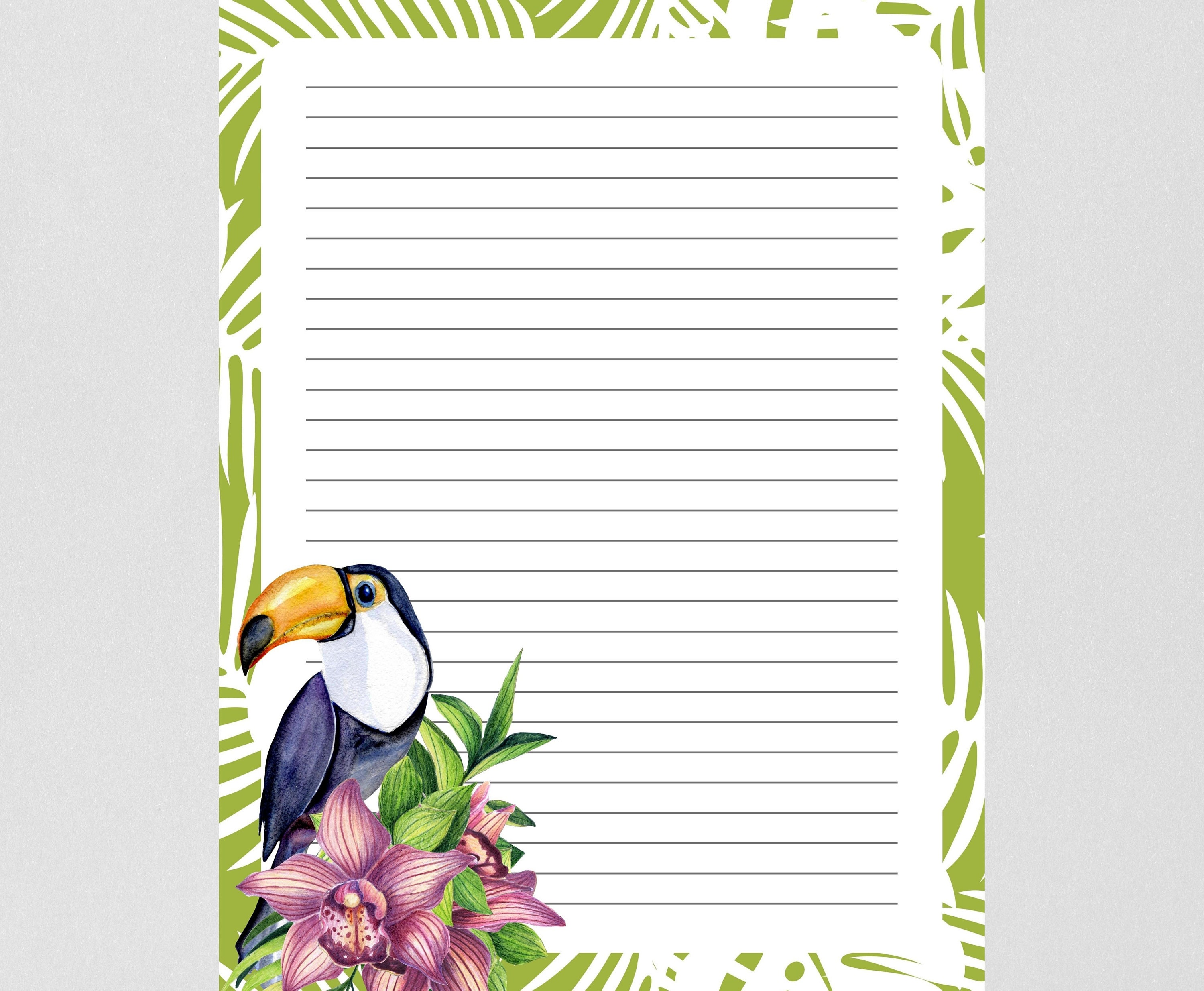 Tropical Bird Floral Printable Writing Paper, Printable Stationery ...