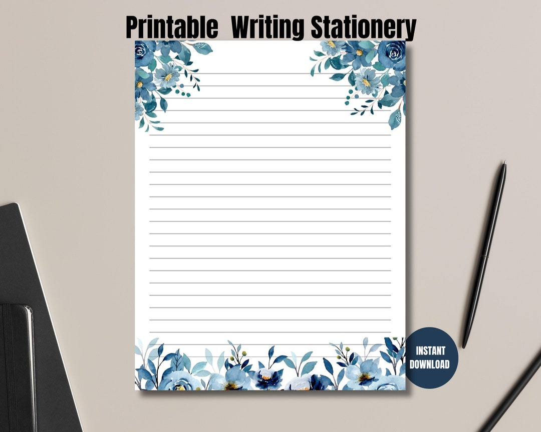 Printable Blue Floral Letter Writing Papers, Lined and Blank Writing ...