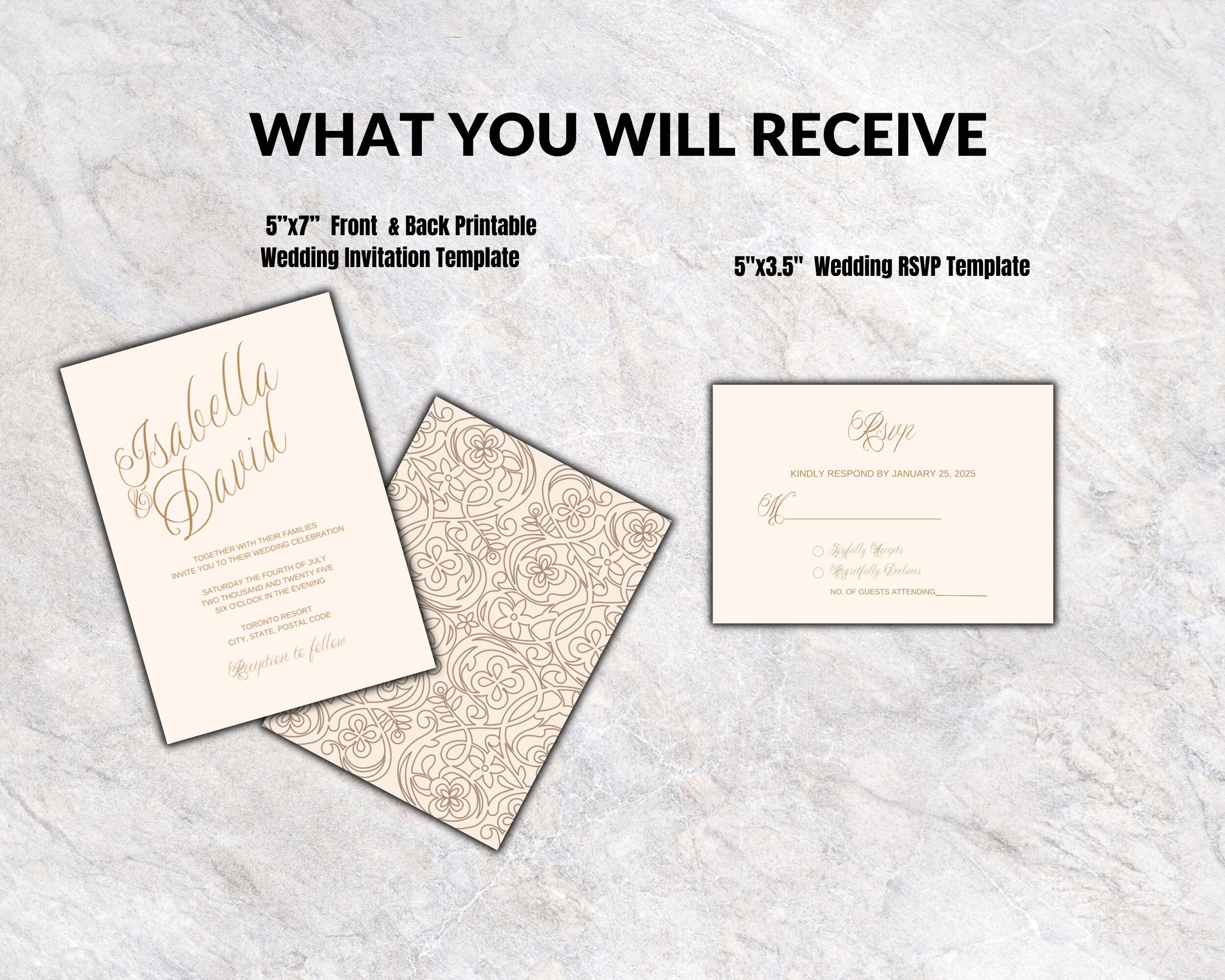 Editable Gold Script Wedding Invitation and RSVP Card, Printable ...
