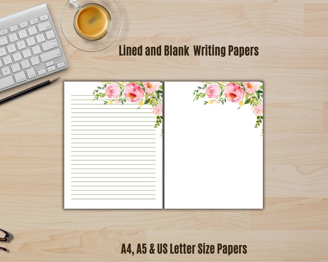 Pink Floral Valentine Writing Paper: Lined & Unlined (instant Download ...