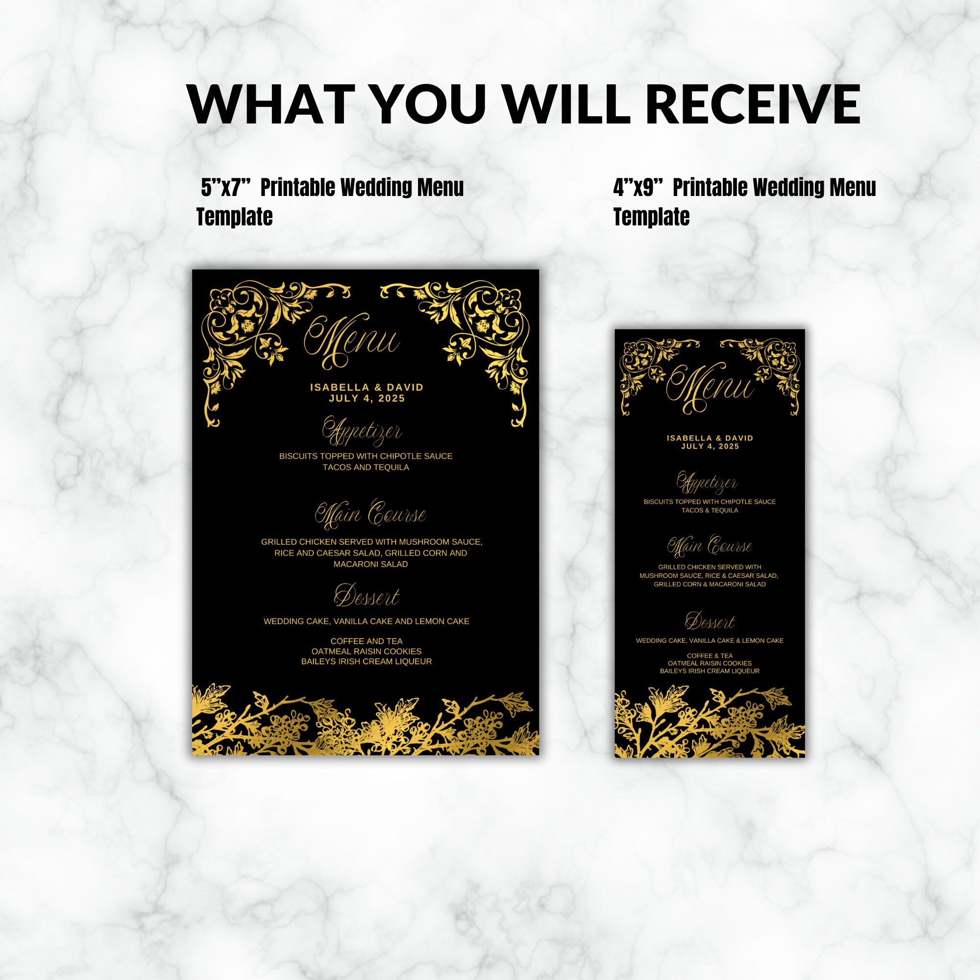 Wedding Dinner Menu Template, Birthday Party Menu Card, Editable Black ...