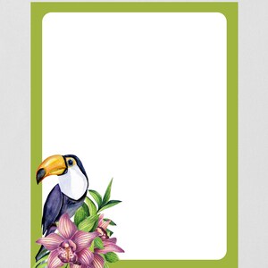 Tropical Bird Floral Printable Writing Paper, Printable Stationery ...