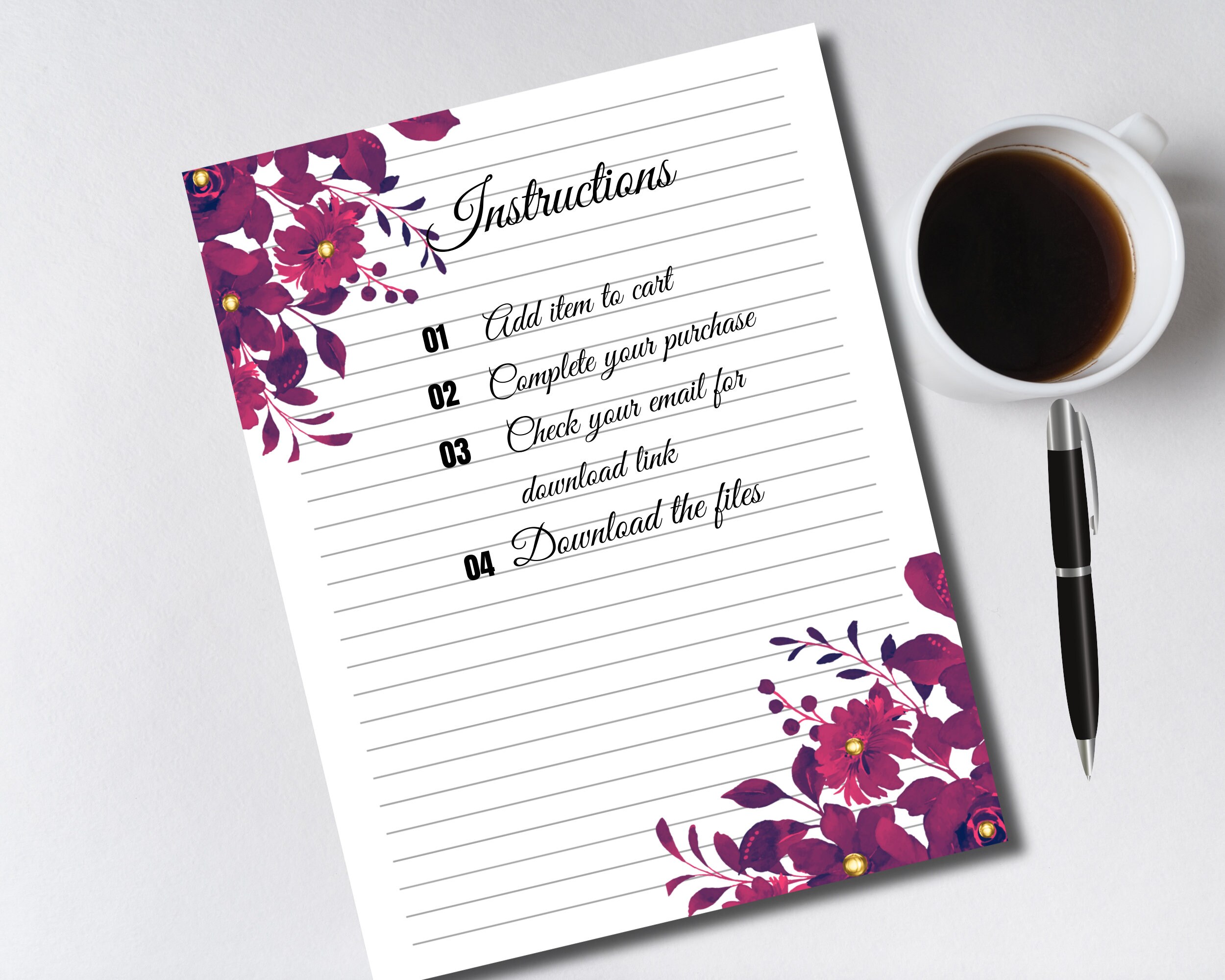 Printable Red Floral Letter Writing Papers, Lined and Blank Writing ...