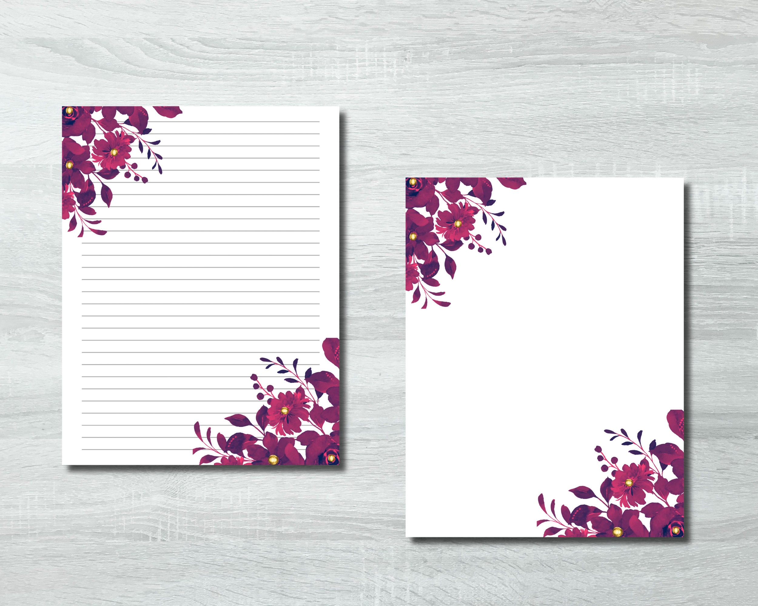 Red Floral Writing Paper Printable Letter Writing Set US - Etsy