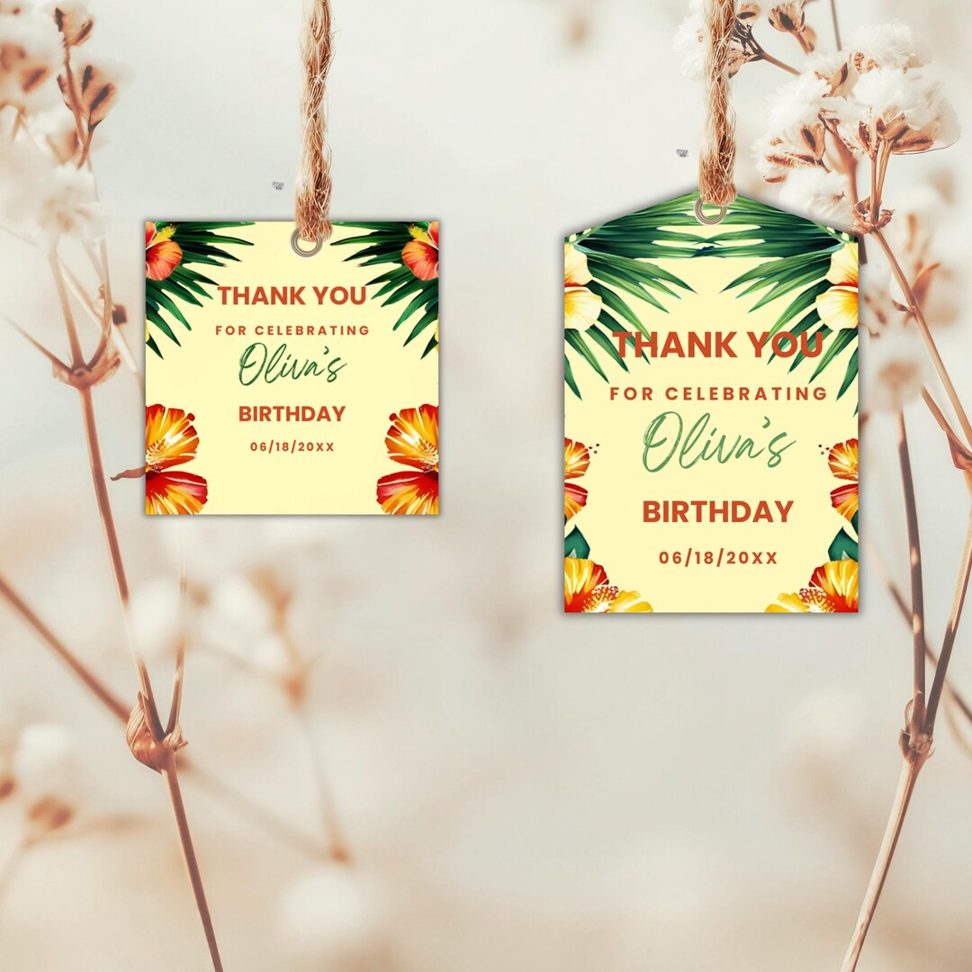 Tropical Birthday Gift Tag: Palm Tree Party Favor (printable, Instant ...