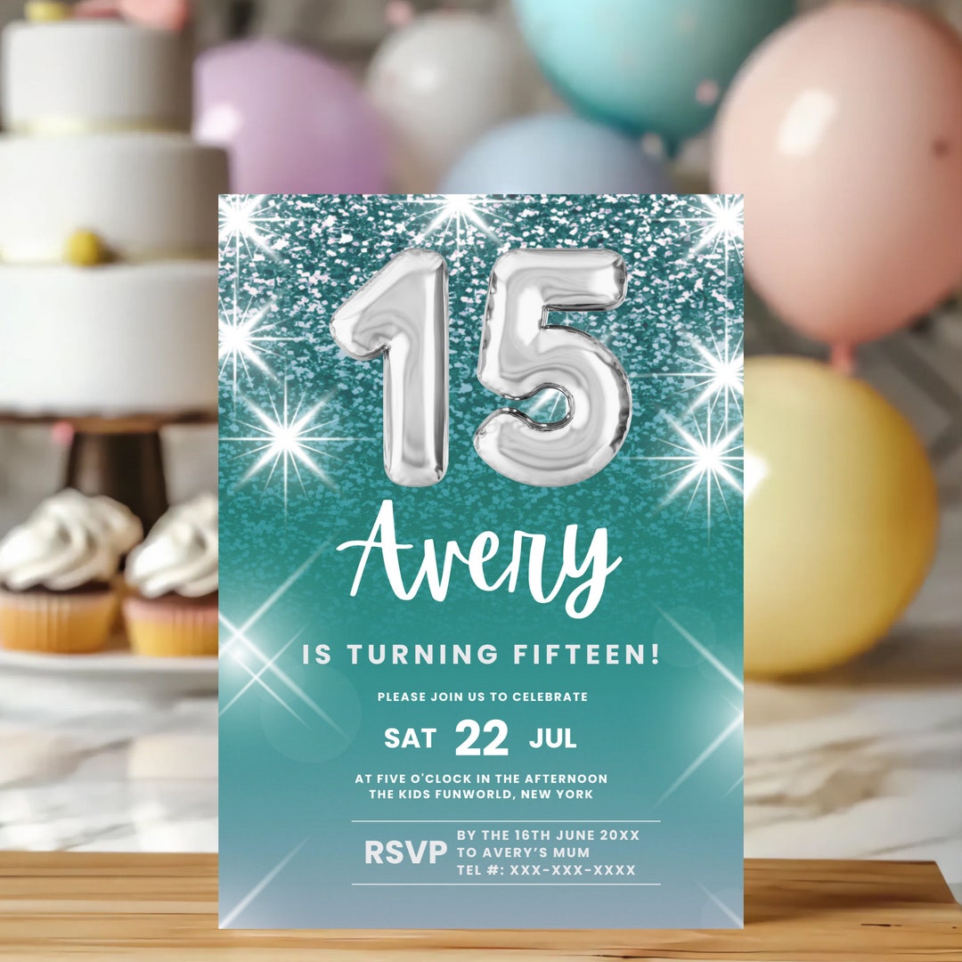 Editable 15th Birthday Invitation, Fifteenth Birthday Invite, Printable ...