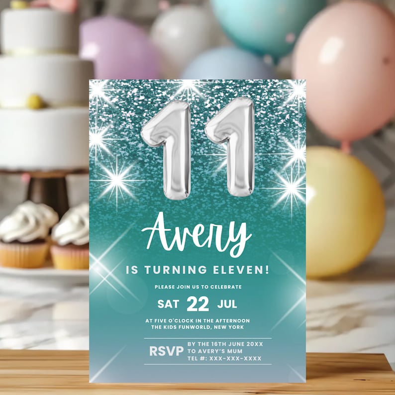 Editable 11th Birthday Invitation, Eleventh Birthday Invite, Printable ...