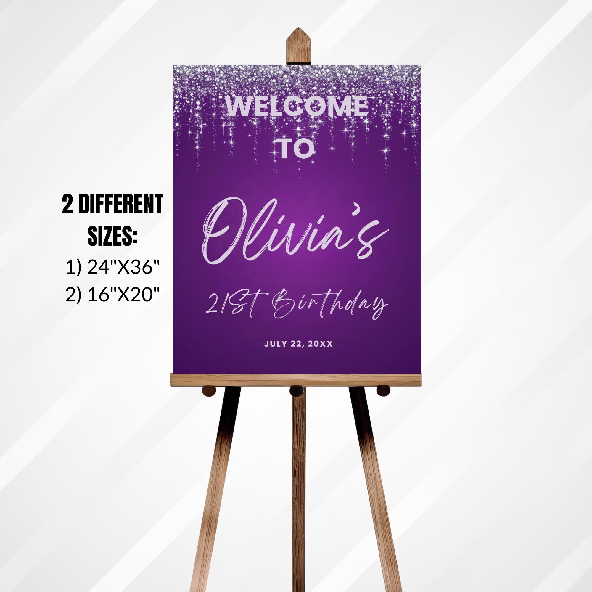Editable Purple and Silver Birthday Welcome Sign Template Instant ...