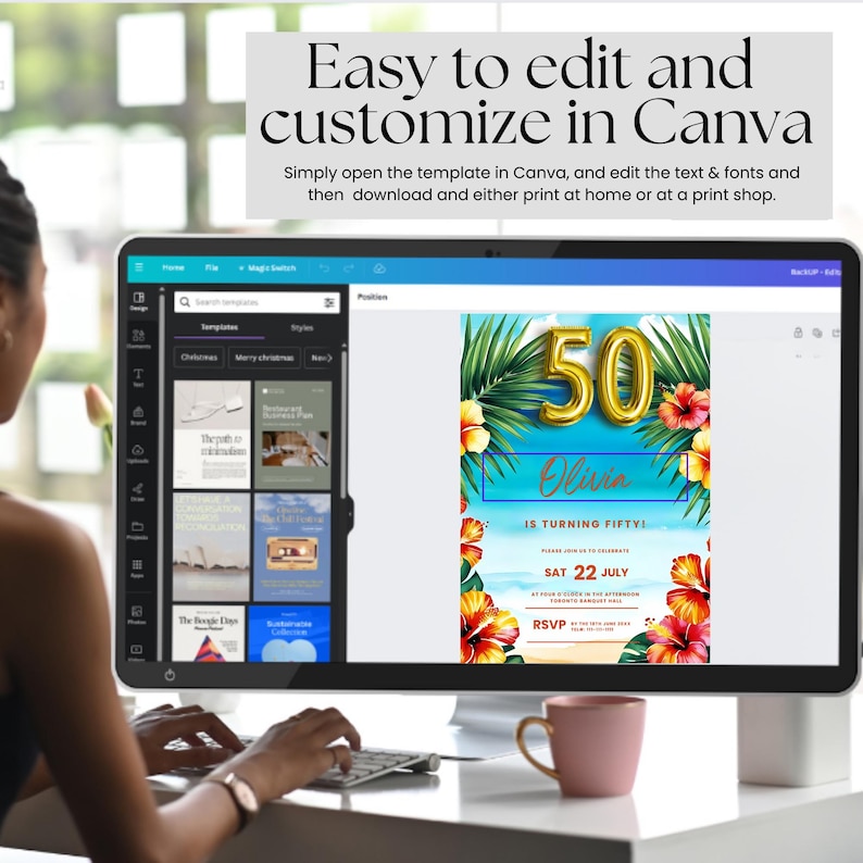 Tropical 50th Birthday Invitation: Hawaiian Beach Party (digital ...