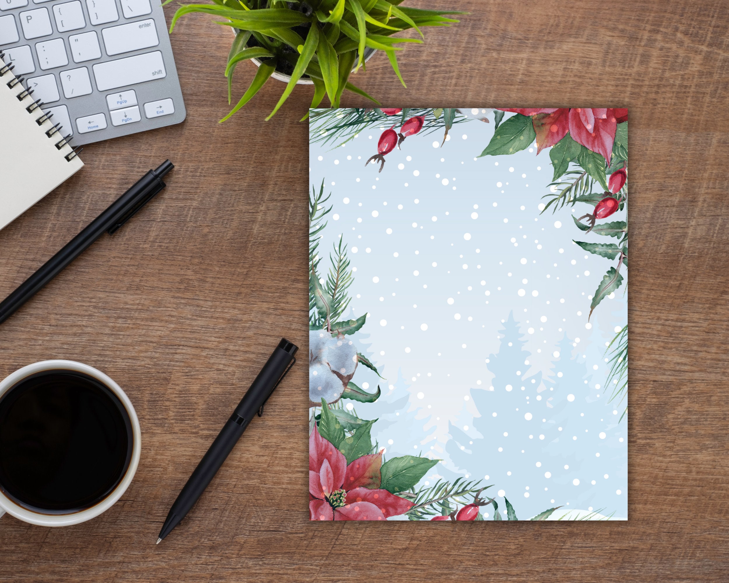 Printable Christmas Writing Paper, Holiday Stationery, Christmas Note ...