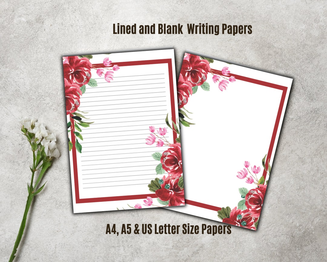 Valentine Writing Paper, Printable Red Floral Letter Writing Paper ...