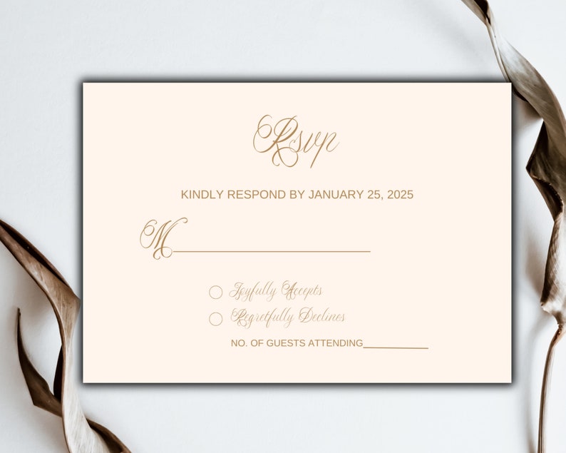 Editable Gold Script Wedding Invitation and RSVP Card, Printable Wedding Invite Template ...