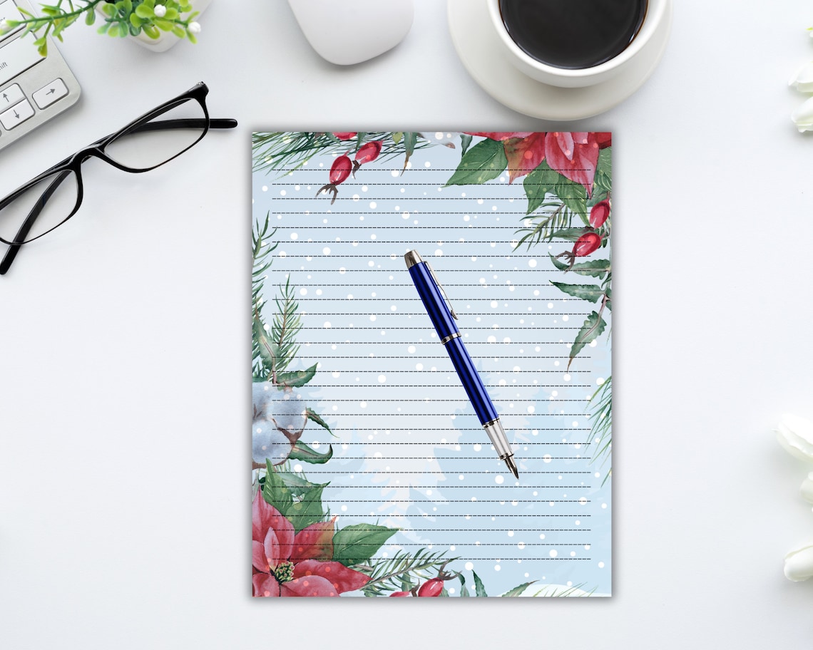 Printable Christmas Writing Paper, Holiday Stationery, Christmas Note ...
