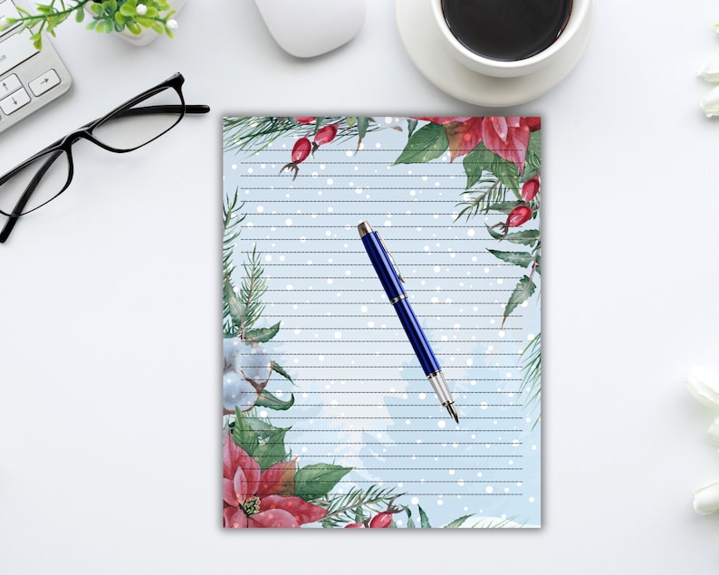 Printable Christmas Writing Paper, Holiday Stationery, Christmas Note ...
