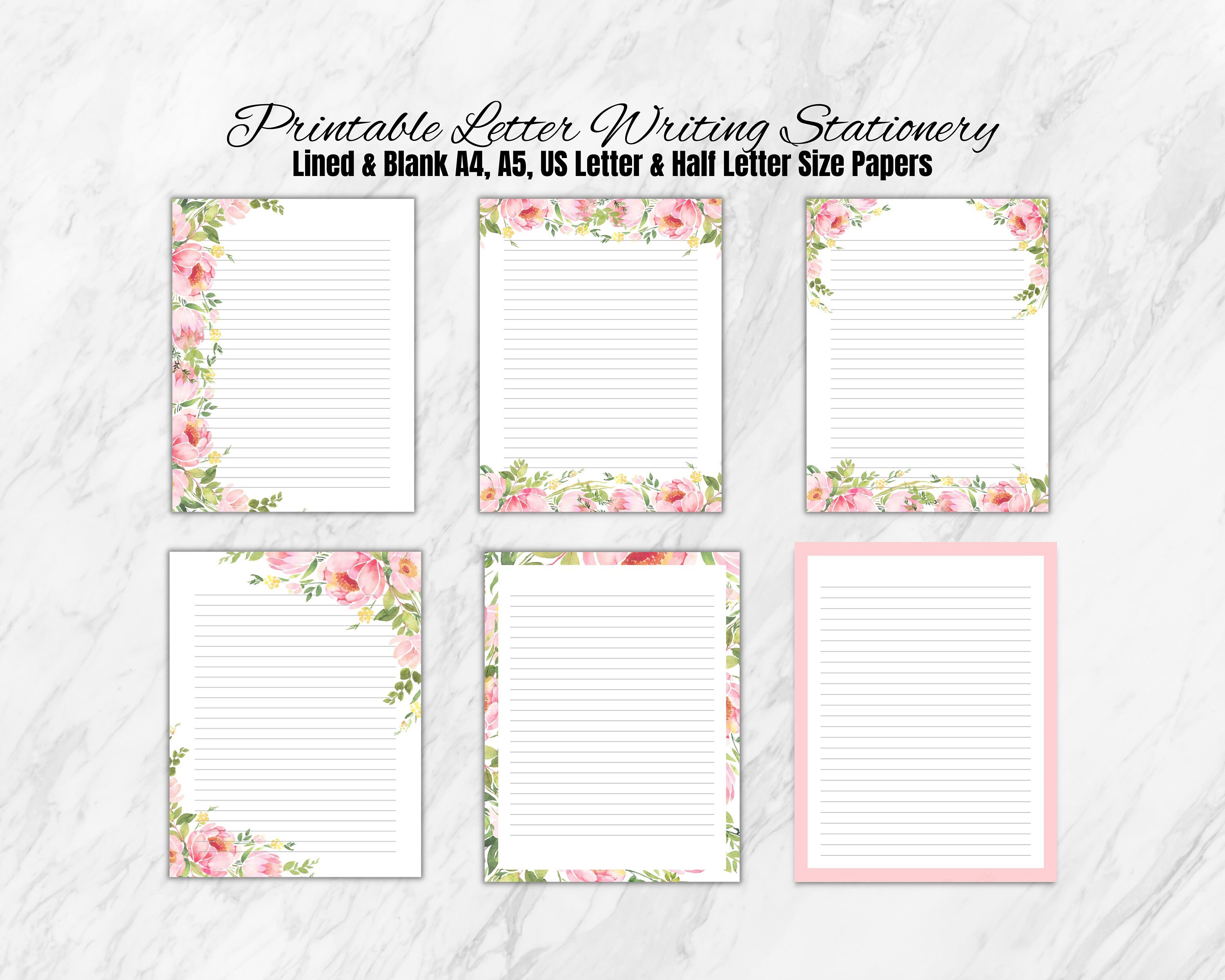 Pink Floral Letter Writing Set-us Letter, Half Letter, A4 & A5 Lined ...