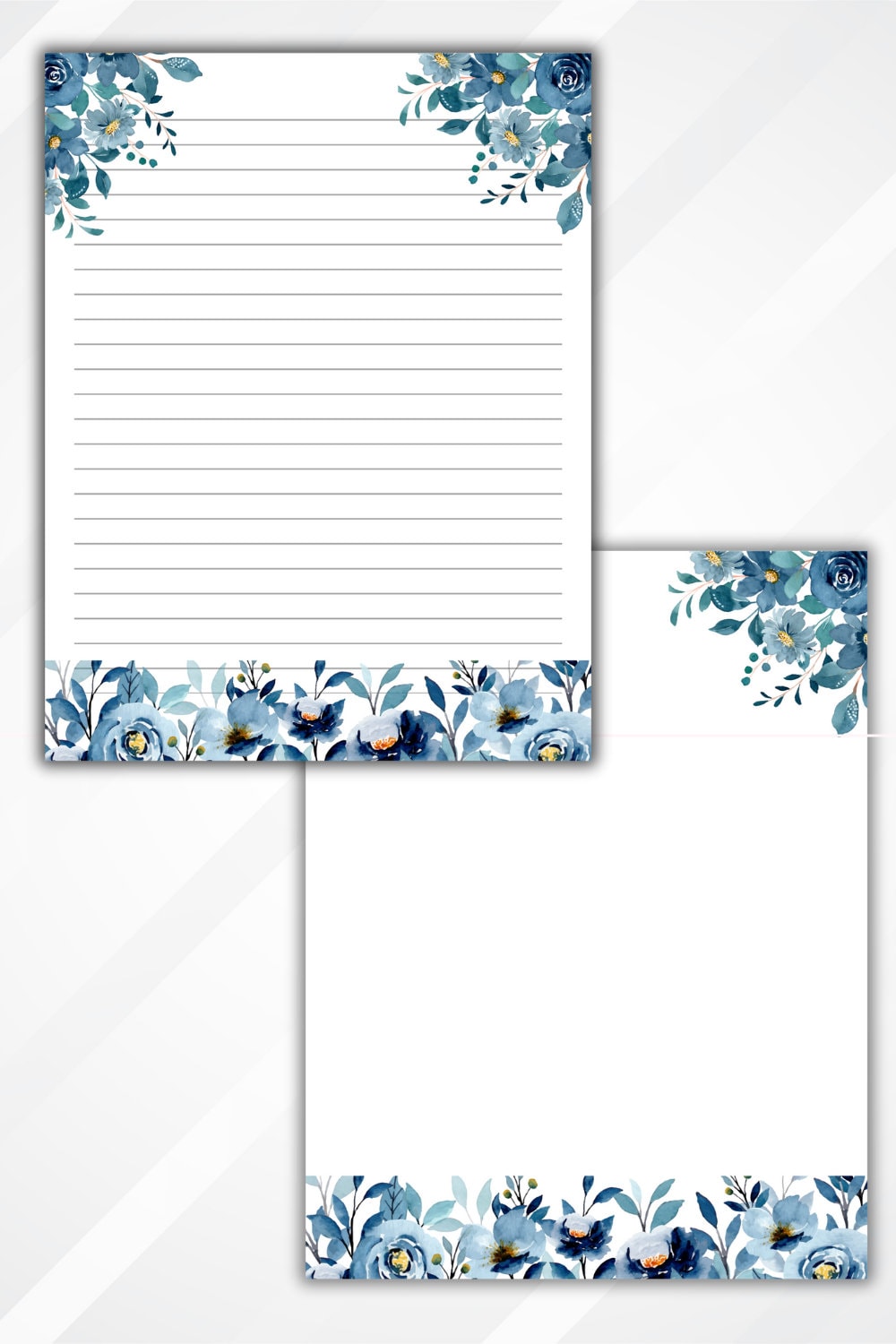 Printable Blue Floral Letter Writing Papers Lined and Blank - Etsy