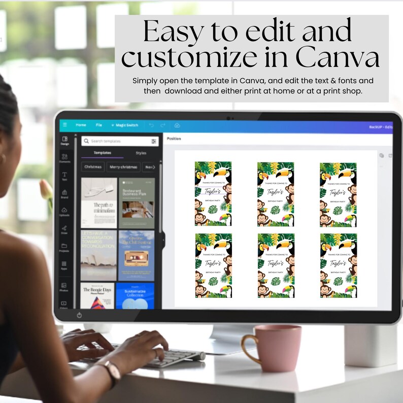 Tropical Animal Birthday Thank You Tags Template , Editable Birthday Favor Tag, Printable ...