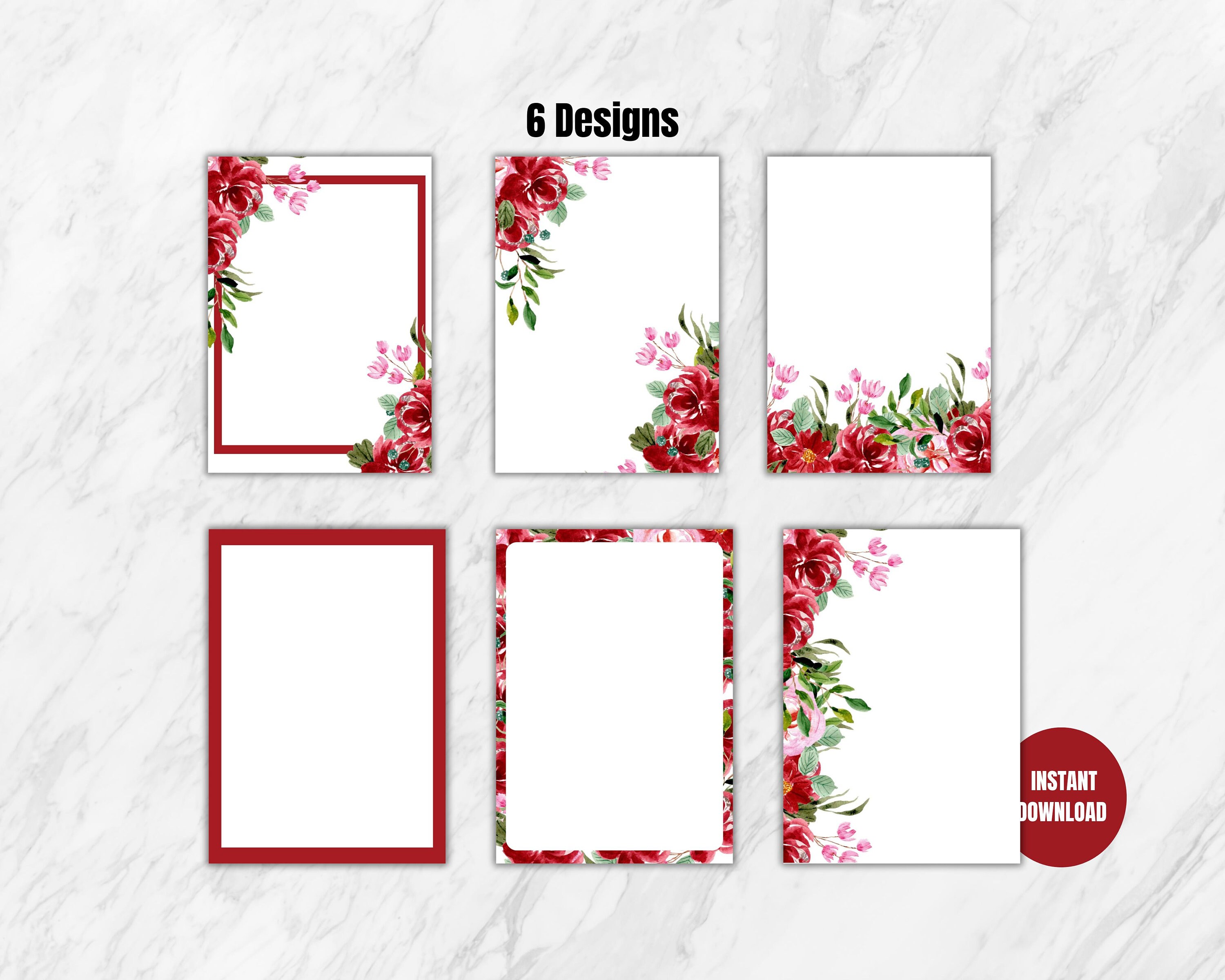 Printable Red Floral Letter Writing Set US Letter, A4 & A5 Lined and ...