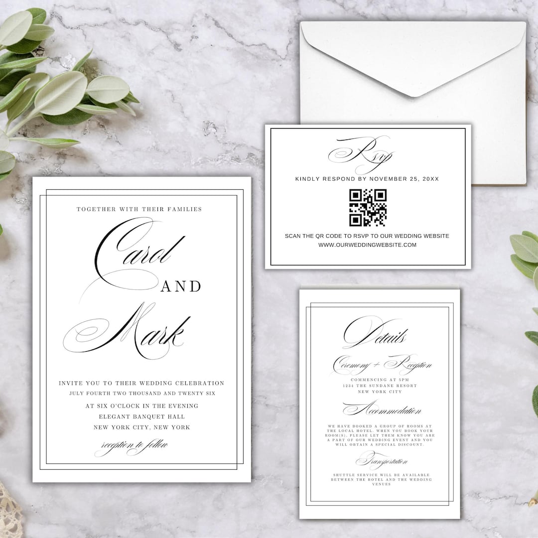 Editable Modern Calligraphy Wedding Invitation Set, Printable ...