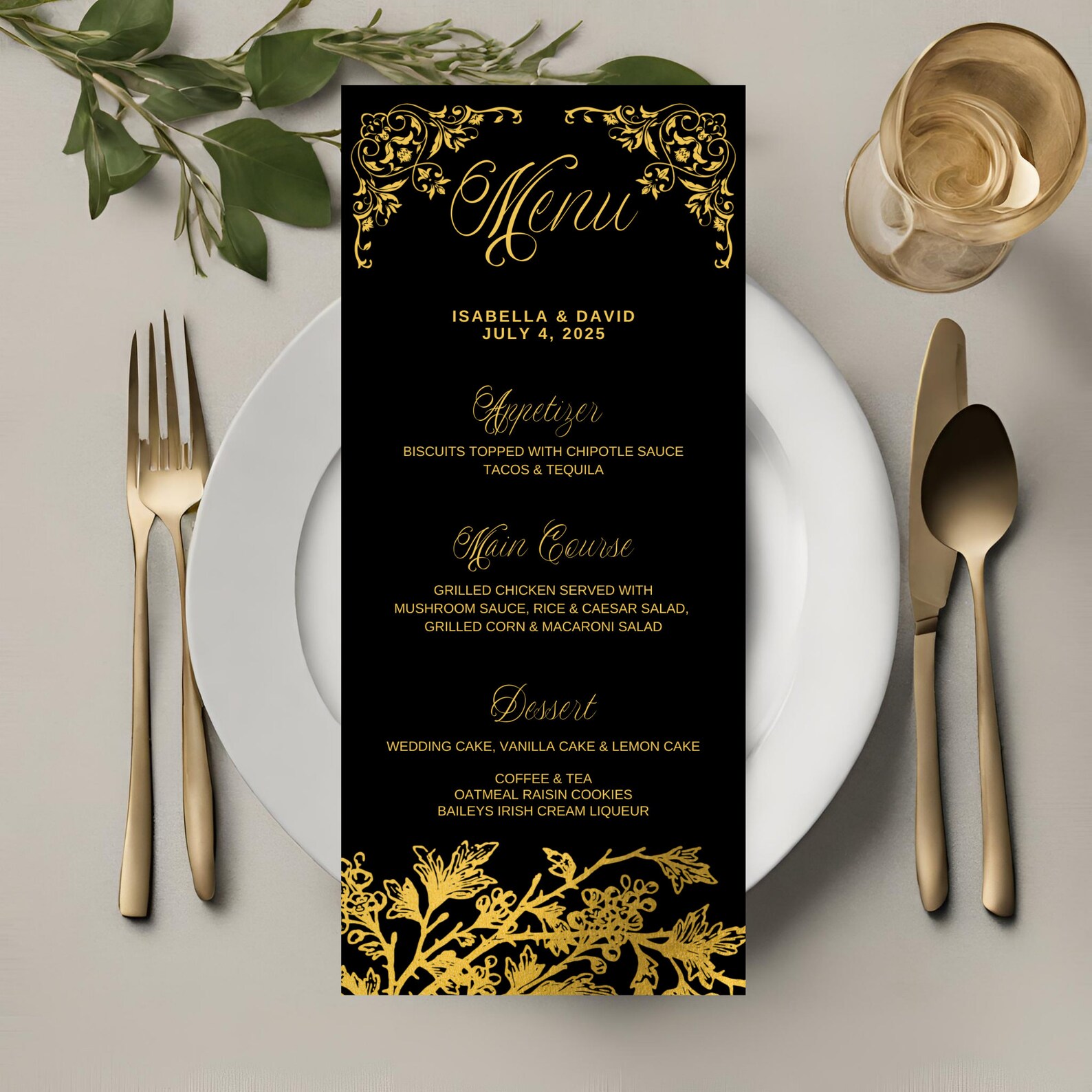 Wedding Dinner Menu Template, Birthday Party Menu Card, Editable Black ...