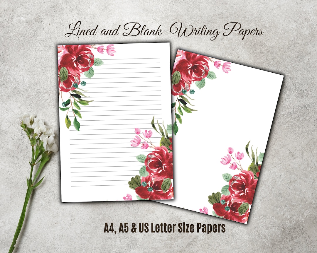 Red Floral Valentine Writing Paper: Printable Stationery Set (instant ...