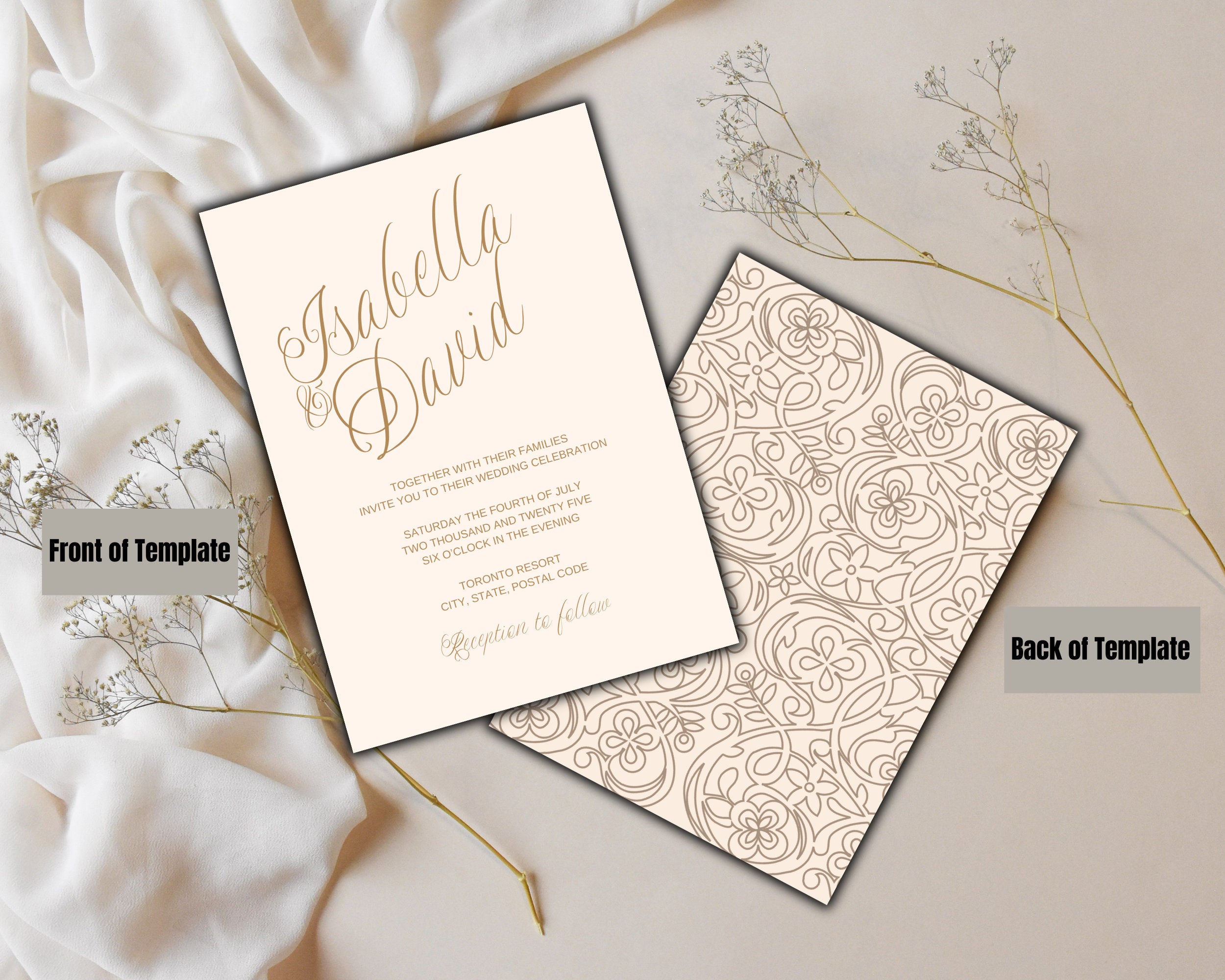 Editable Gold Script Wedding Invitation and RSVP Card, Printable ...