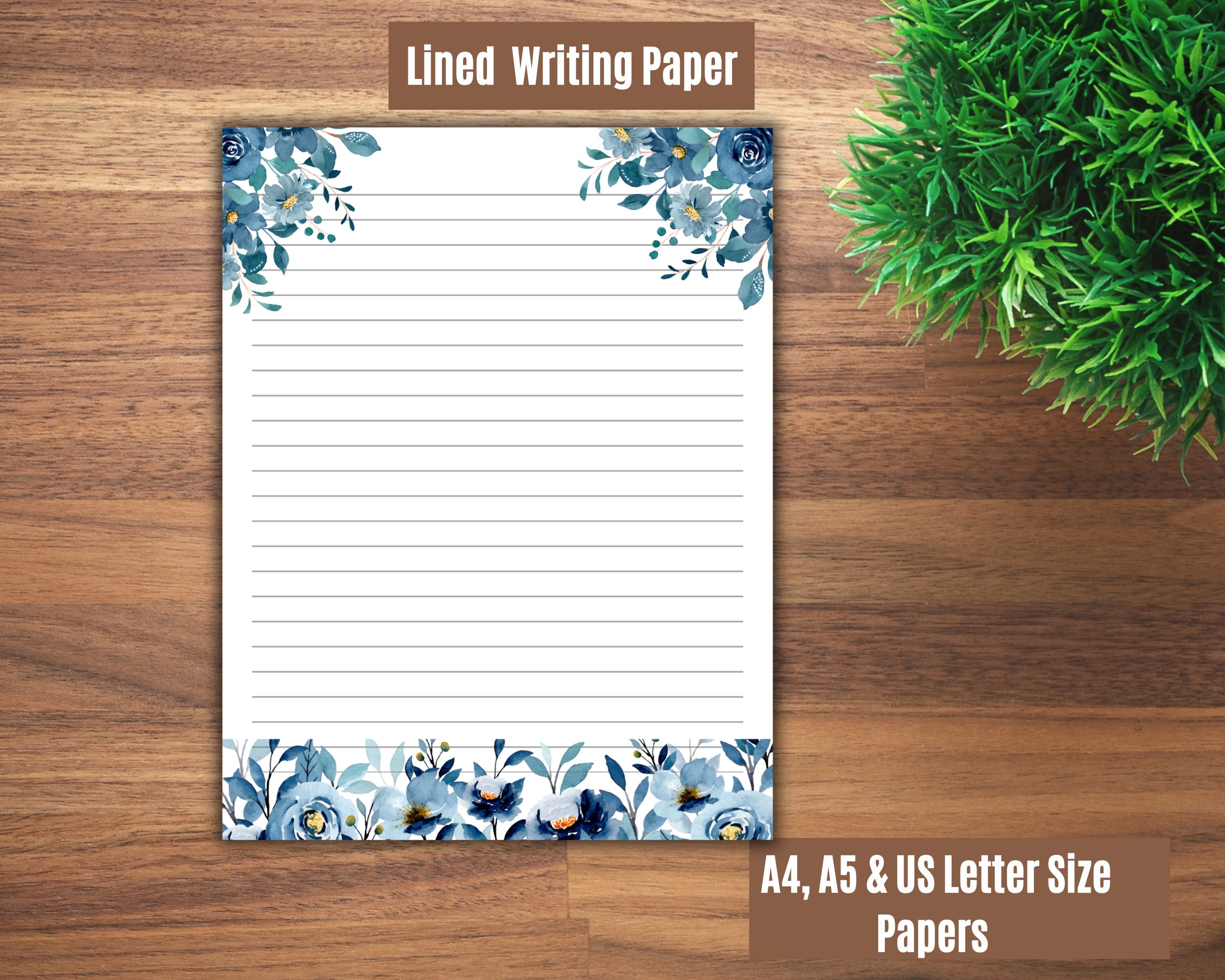 Printable Blue Floral Letter Writing Papers, Lined and Blank Writing ...
