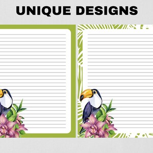 Tropical Bird Floral Printable Writing Paper, Printable Stationery ...